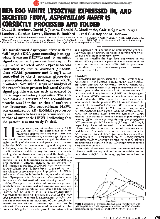 Download Hen Egg White Lysozyme Expressed In, And Secreted From ...