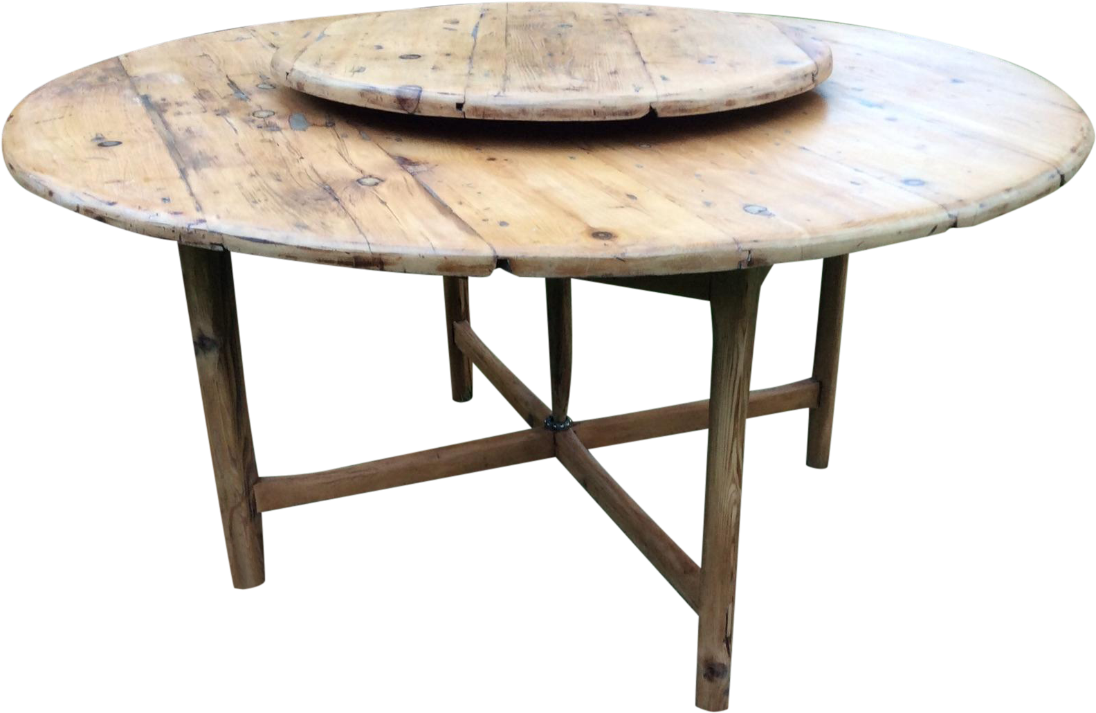 Antique Round Farmhouse Table With Lazy Susan - Rustic Round Table With ...