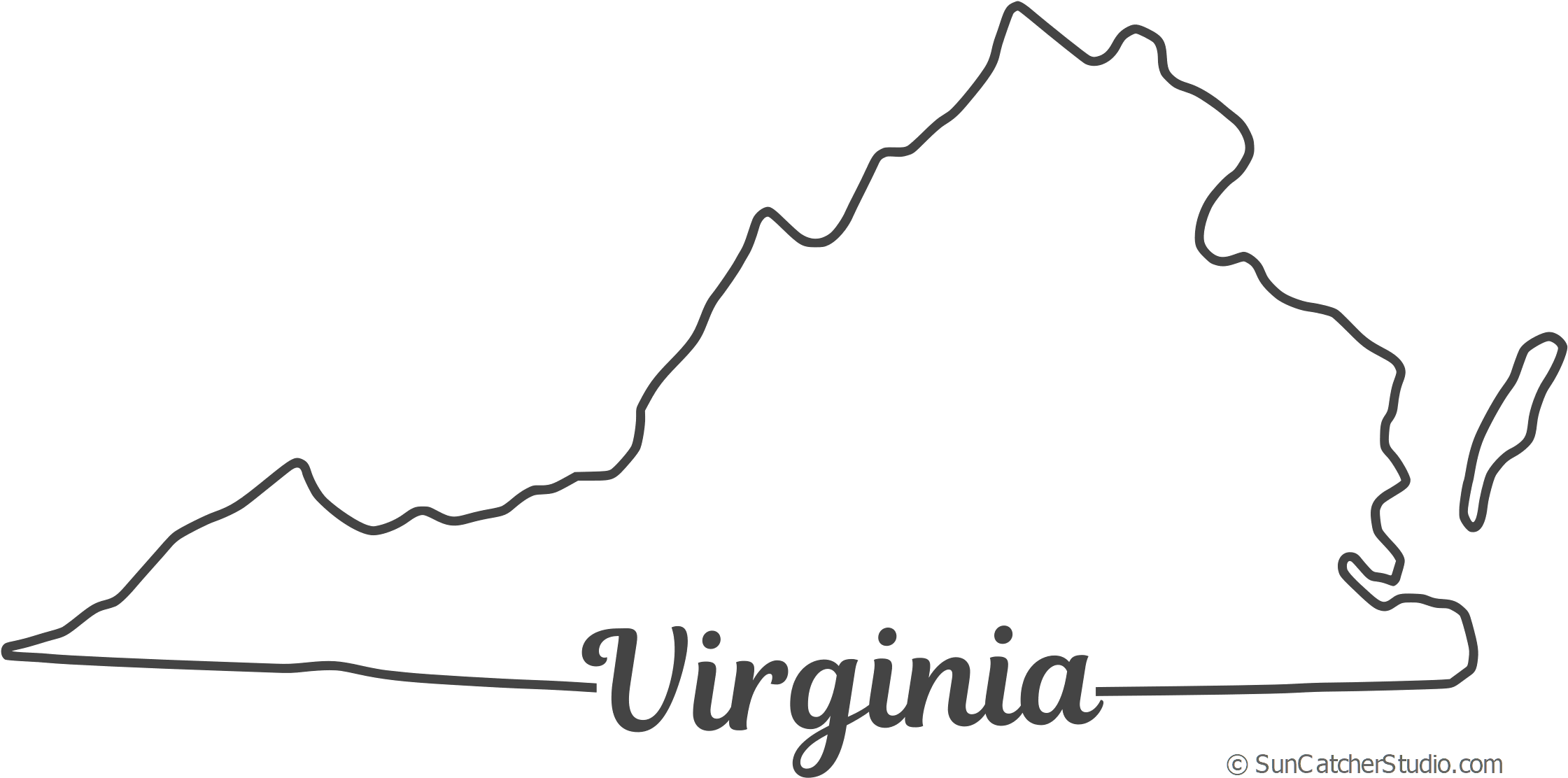 Free Virginia Outline With State Name On Border, Cricut - Line Art ...