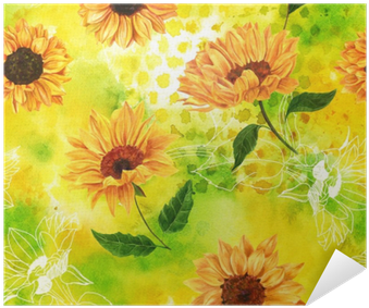 Download Seamless Pattern With Watercolor Sunflowers On Yellow-green ...