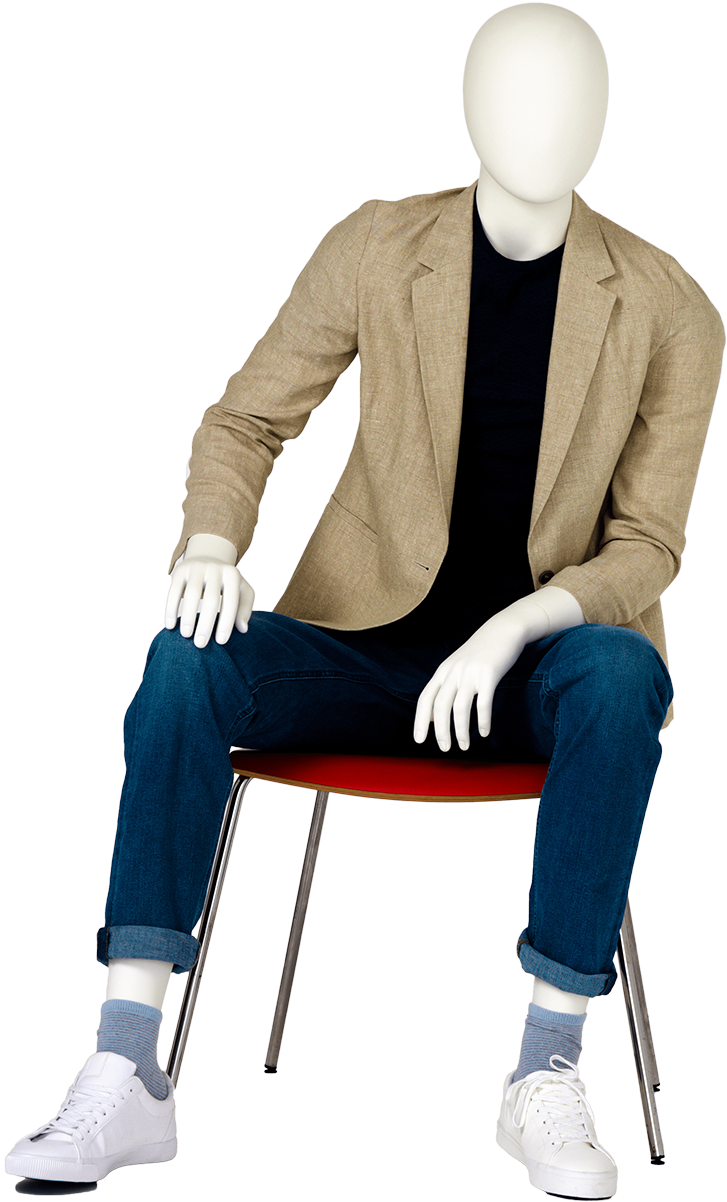 Basic Male Mannequin € 249,00 Each - Sitting - Free Transparent PNG ...