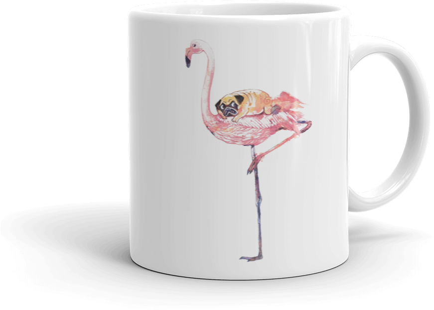 Download Flamingo And Pug Watercolor Mug - Madrinha Do Ano PNG Image ...