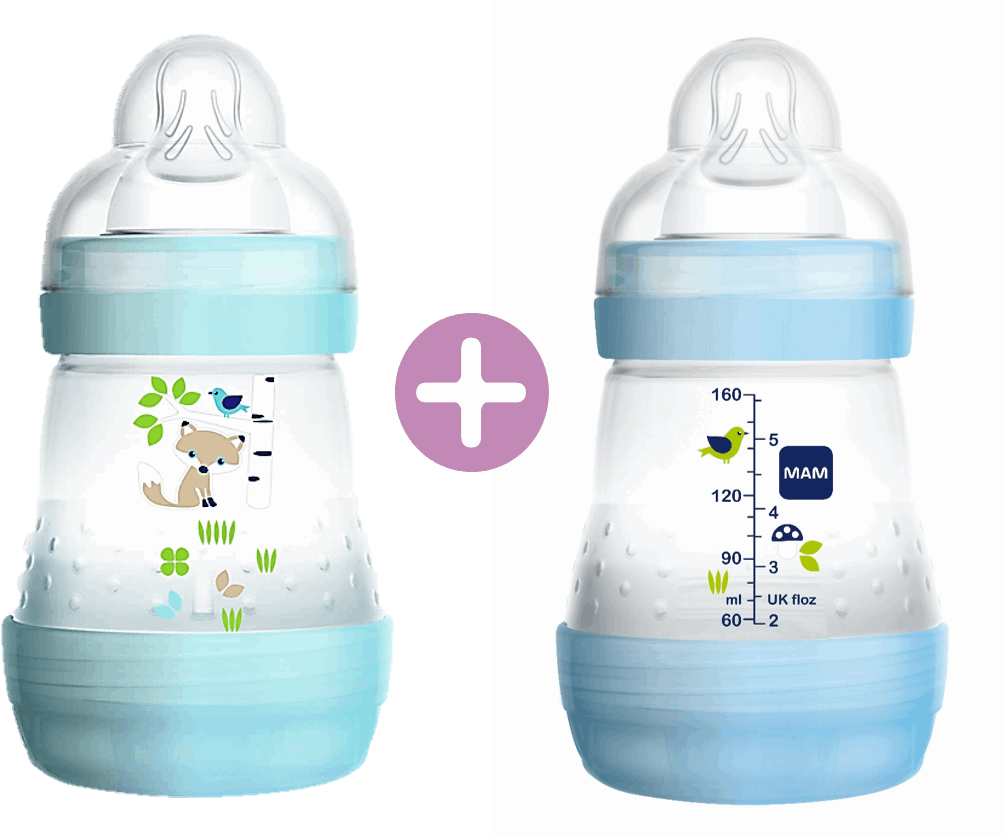 Download 2 X Mam Easy Start Anti Colic Bottle 160ml Teat 1 Fox - Baby Boy Bottles PNG Image with ...