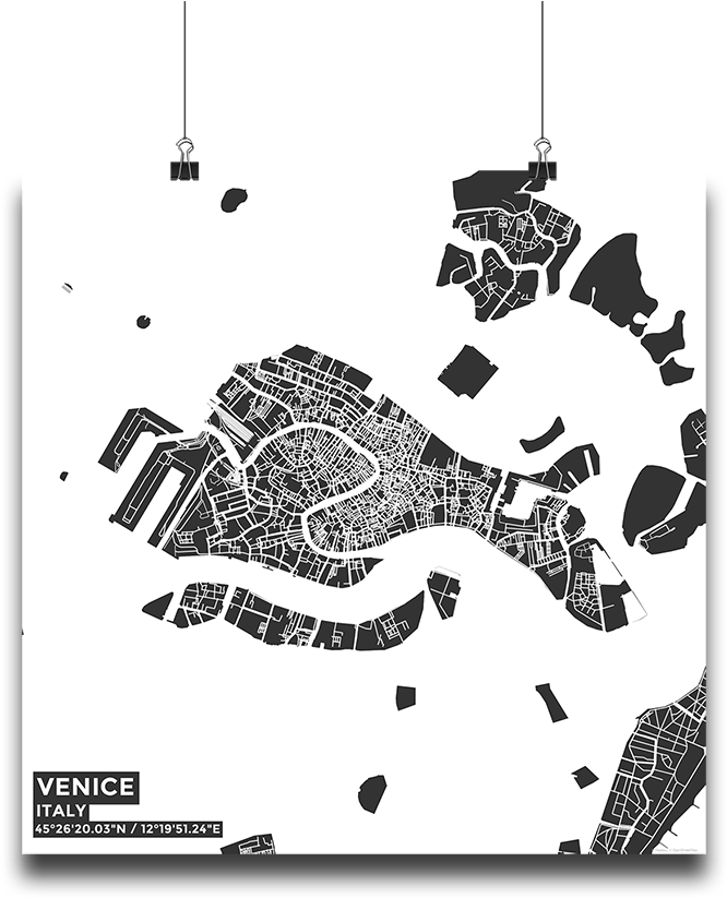 Premium Map Poster Of Venice Italy - Venice Map Black And White - Free ...