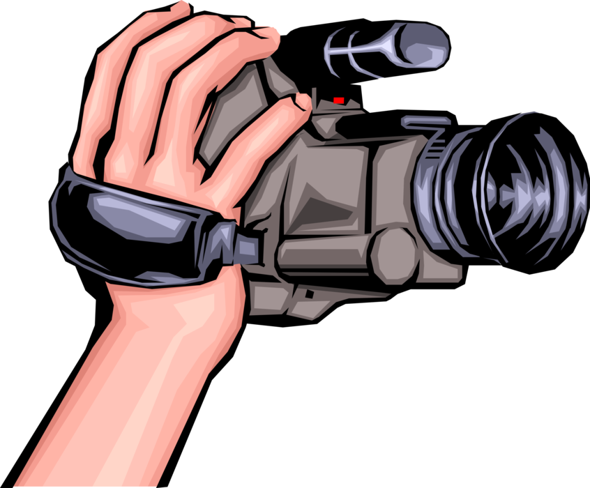 Vector Illustration Of Hand Holding Video Camcorder - Hand Holding ...
