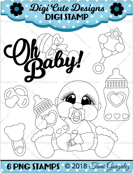 Download Baby Boy Digi Stamp-baby, Rattle, Bottle, Pacifier, - Cartoon ...