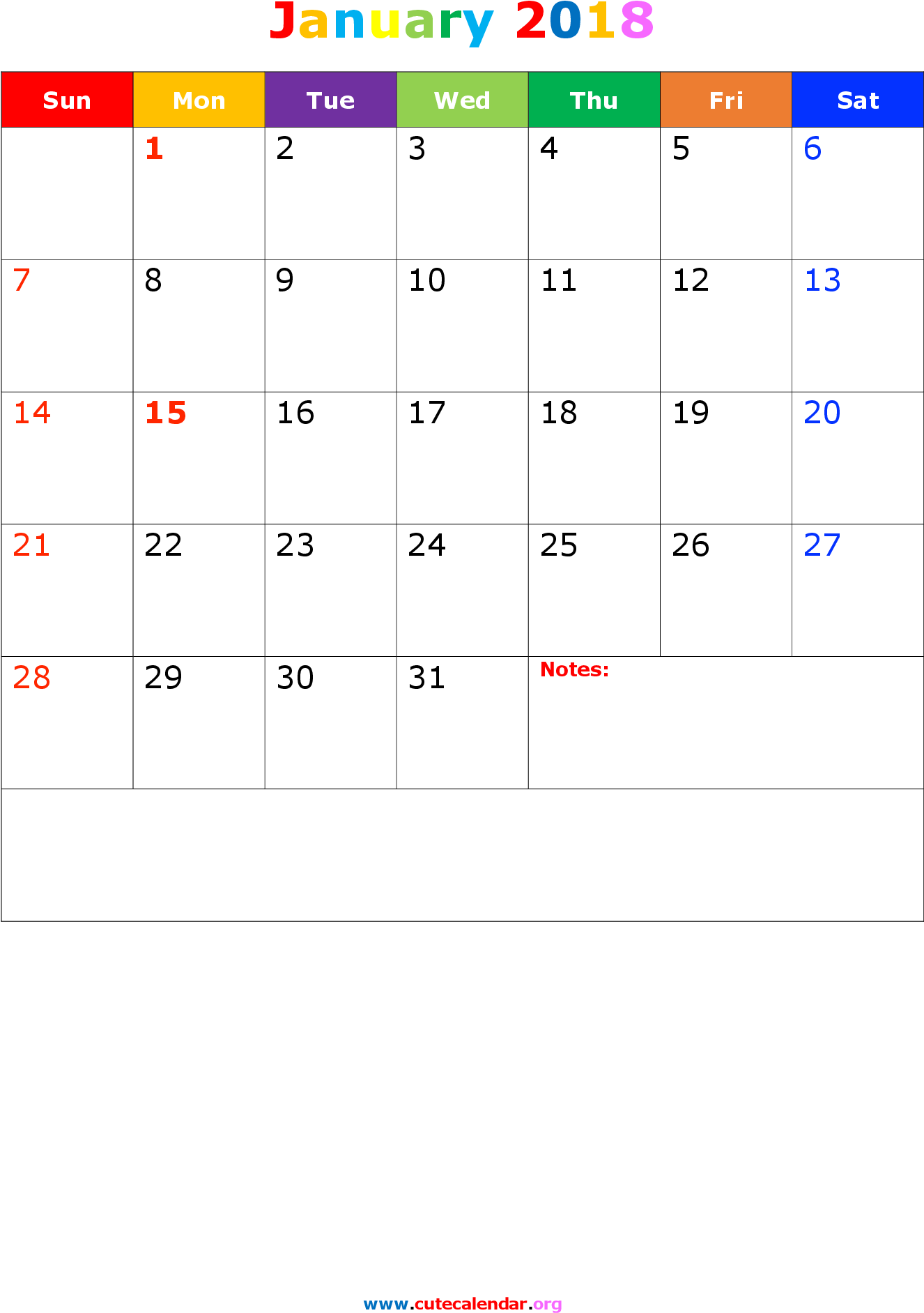 Download Cute January Calendar Notes Portrait Kalender Pinterest ...