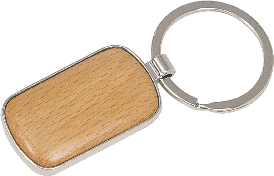 Download Silver & Wood Rounded Corners Rectangle Keychain - Keychain ...