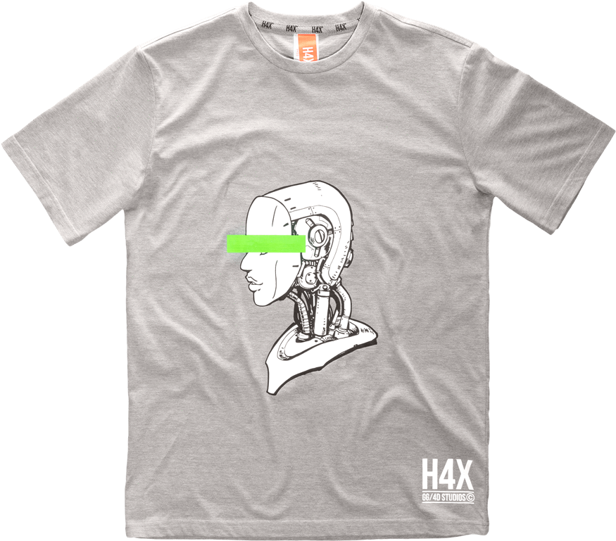 Download H4x Robot Head Tee Front Grey Tshirts - Velociraptor PNG Image ...