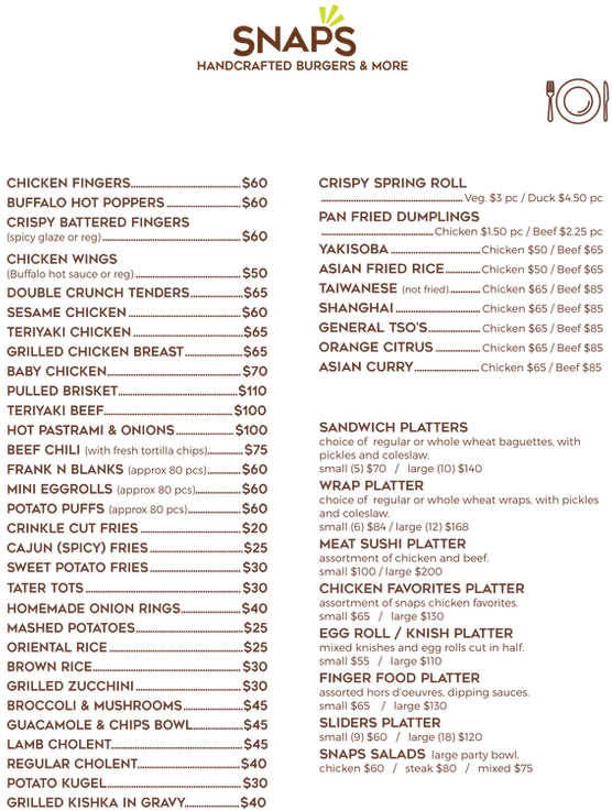 Download Snaps Catering Menu 2 - Document PNG Image with No Background ...