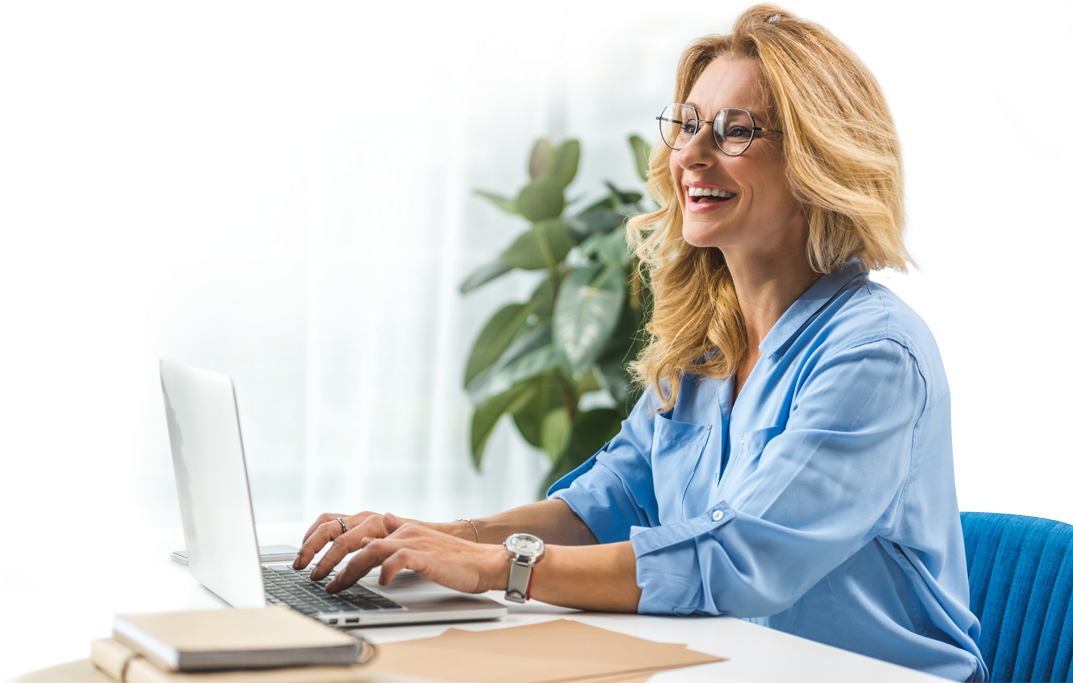 Download Happy Woman Working With A Laptop - Sitting PNG Image with No ...